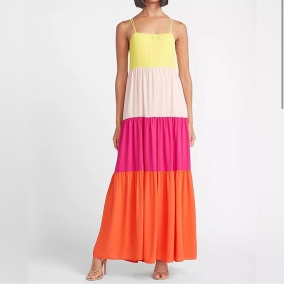 Express | Dresses | New Express Tiered Multi Colored Maxi Dress Xl ...